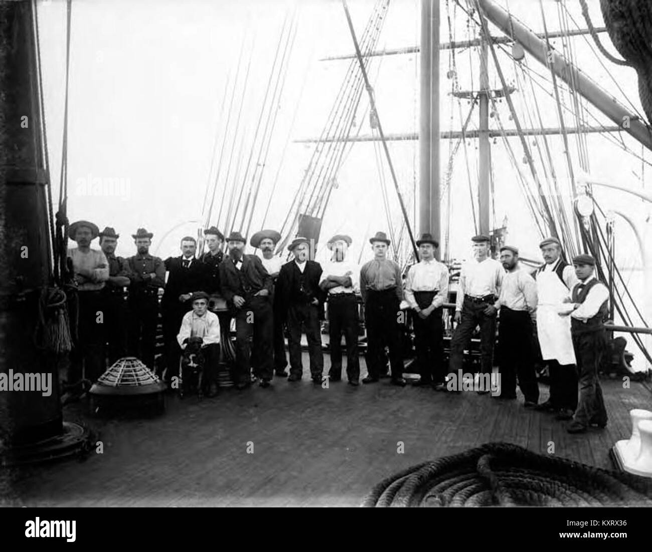 Historical photograph of the crew aboard the sailing vessel Drehna in ...