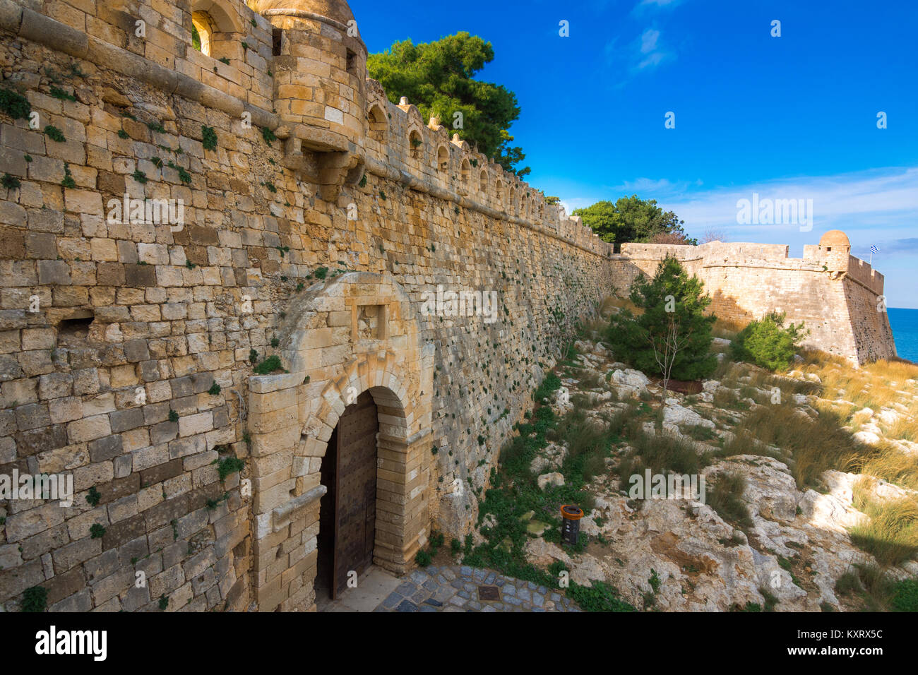 The venetian fortress of Fortezza on the hill at the old town of ...