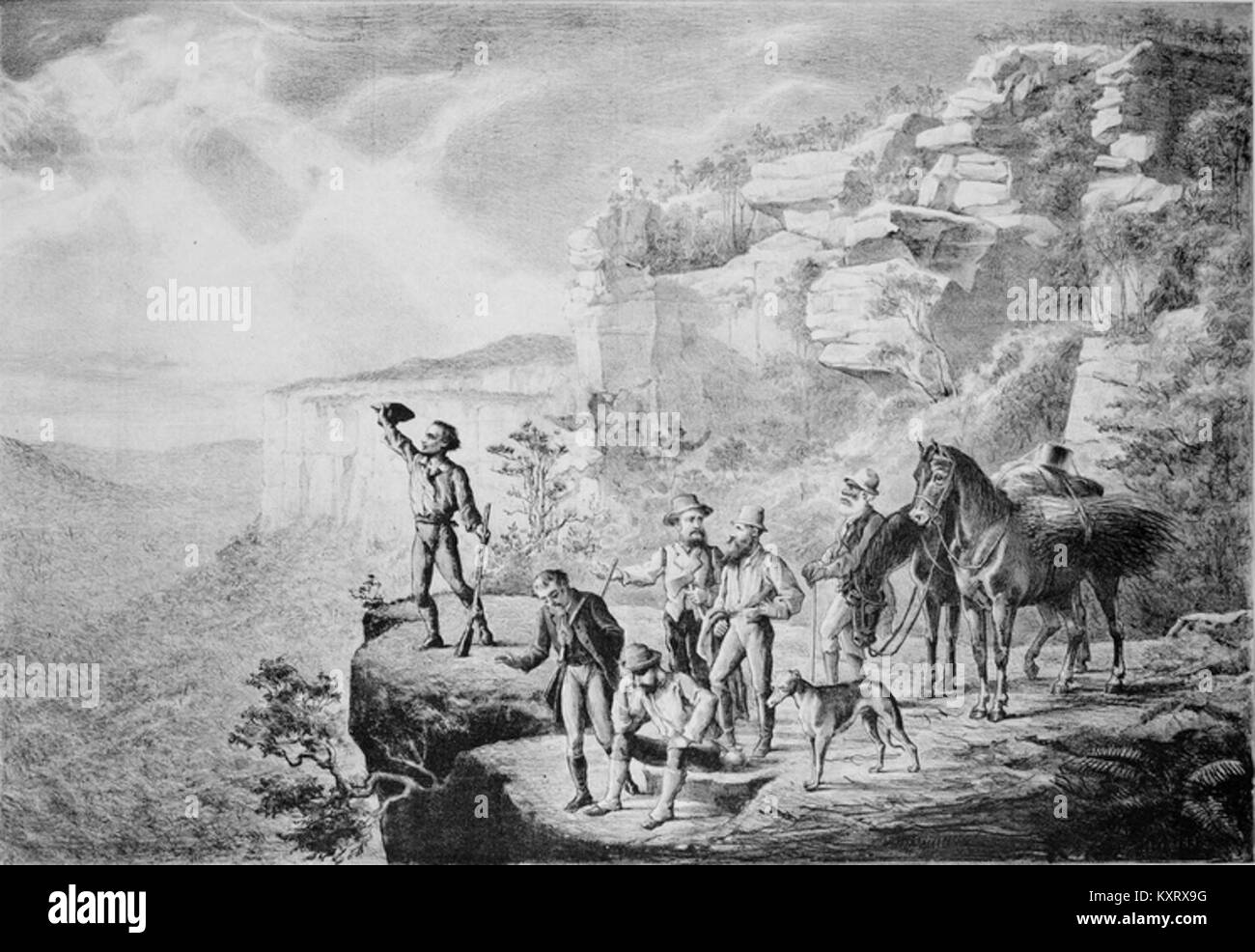 An 1880 illustration or photograph depicting the crossing of the Blue ...