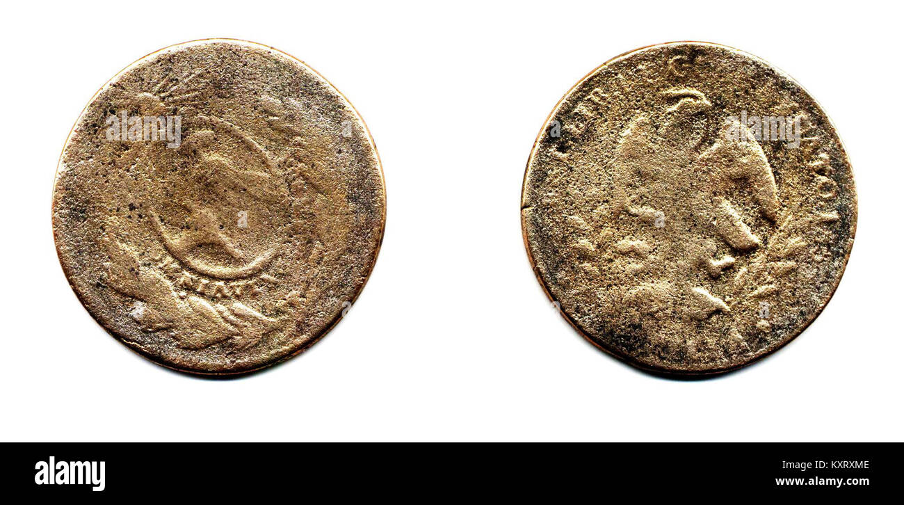 A brass cuartilla coin from the State of Guanajuato, Mexico, dated 1856 ...
