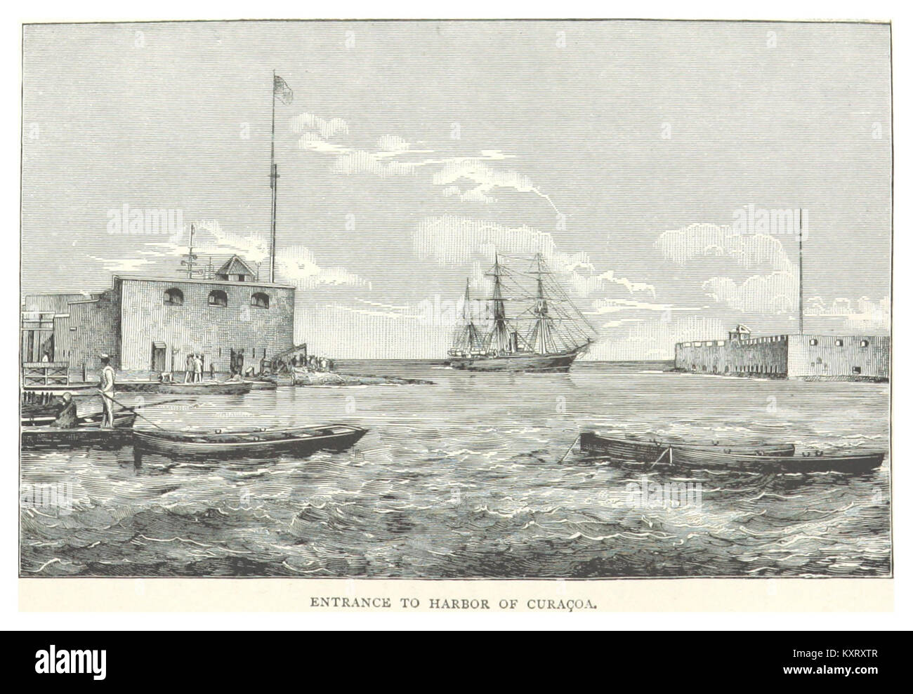 This image shows the harbour of Curaçao, depicting the scenic port area ...