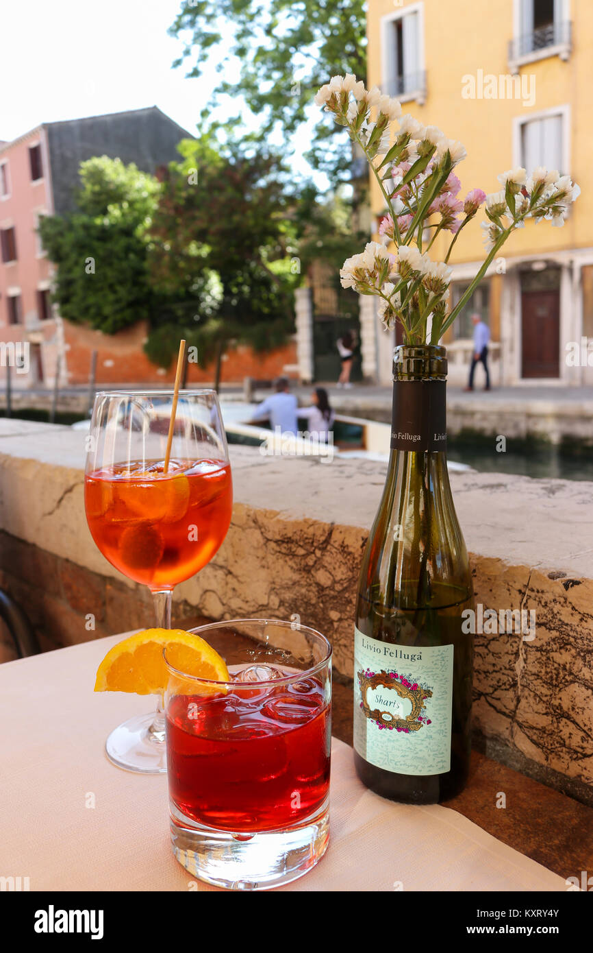 Relaxing Afternoon Cocktails Aperol Spritz And Negroni While Sitting
