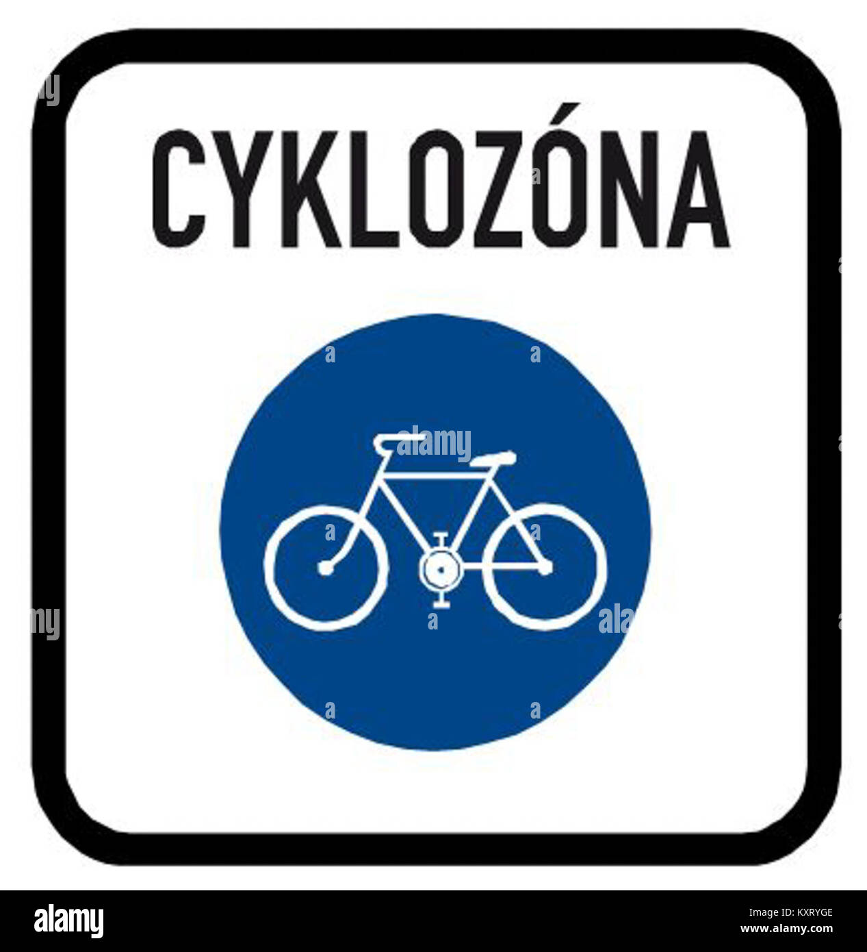 This image shows a road sign indicating a designated cycling path in ...