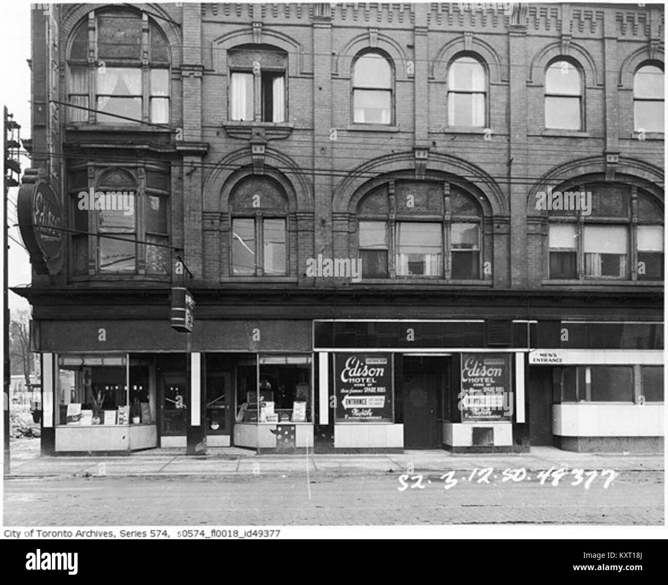 This image shows the Edison Hotel located at the corner of Yonge Street ...