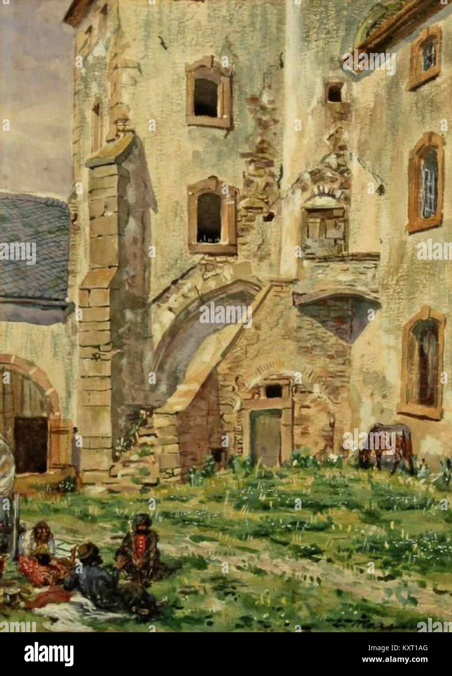 Photograph by Edmund Massau showing the decayed castle courtyard in ...