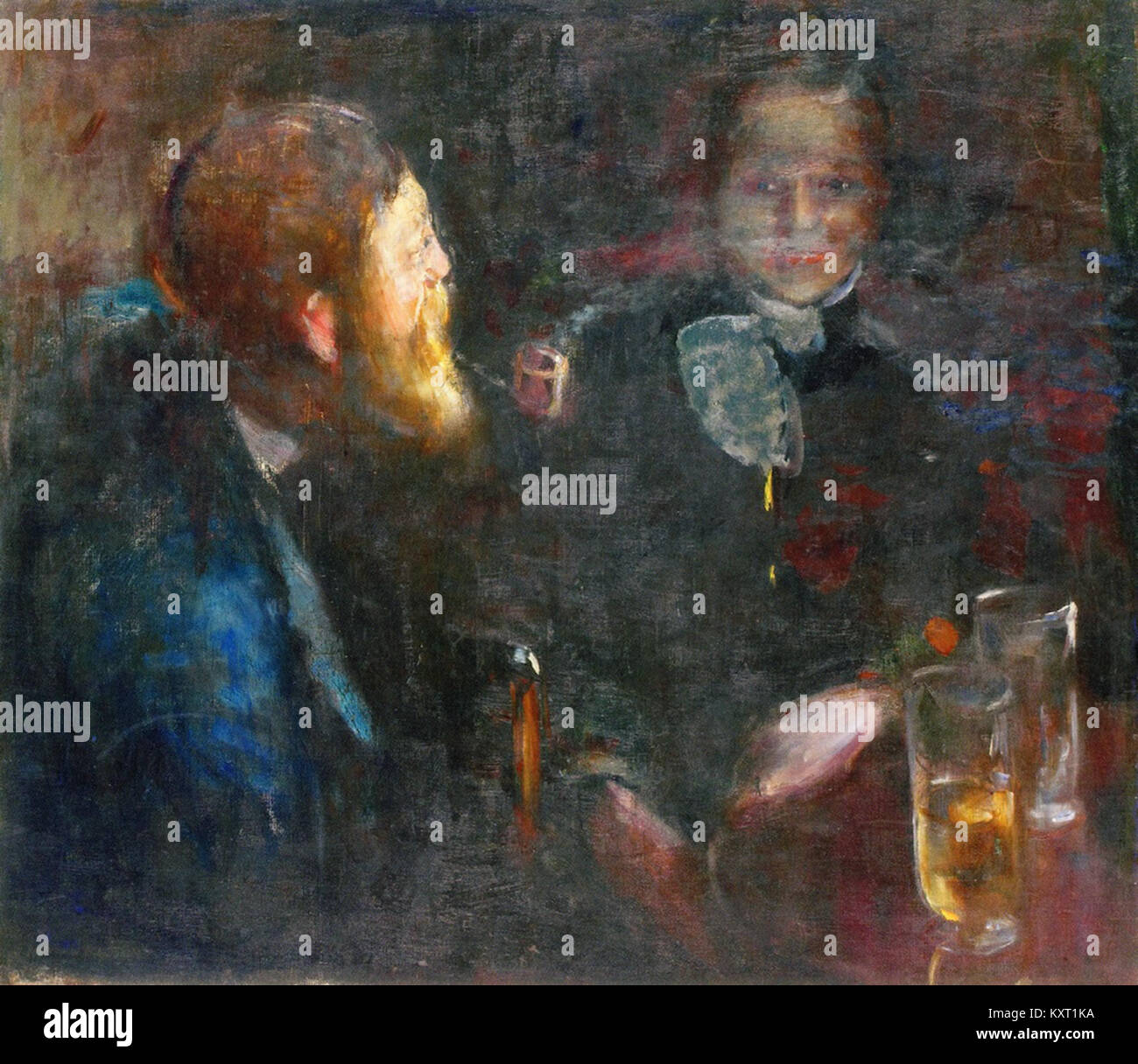 Painting 'Tête-à-tête' (1885) by Edvard Munch, showing two figures in ...