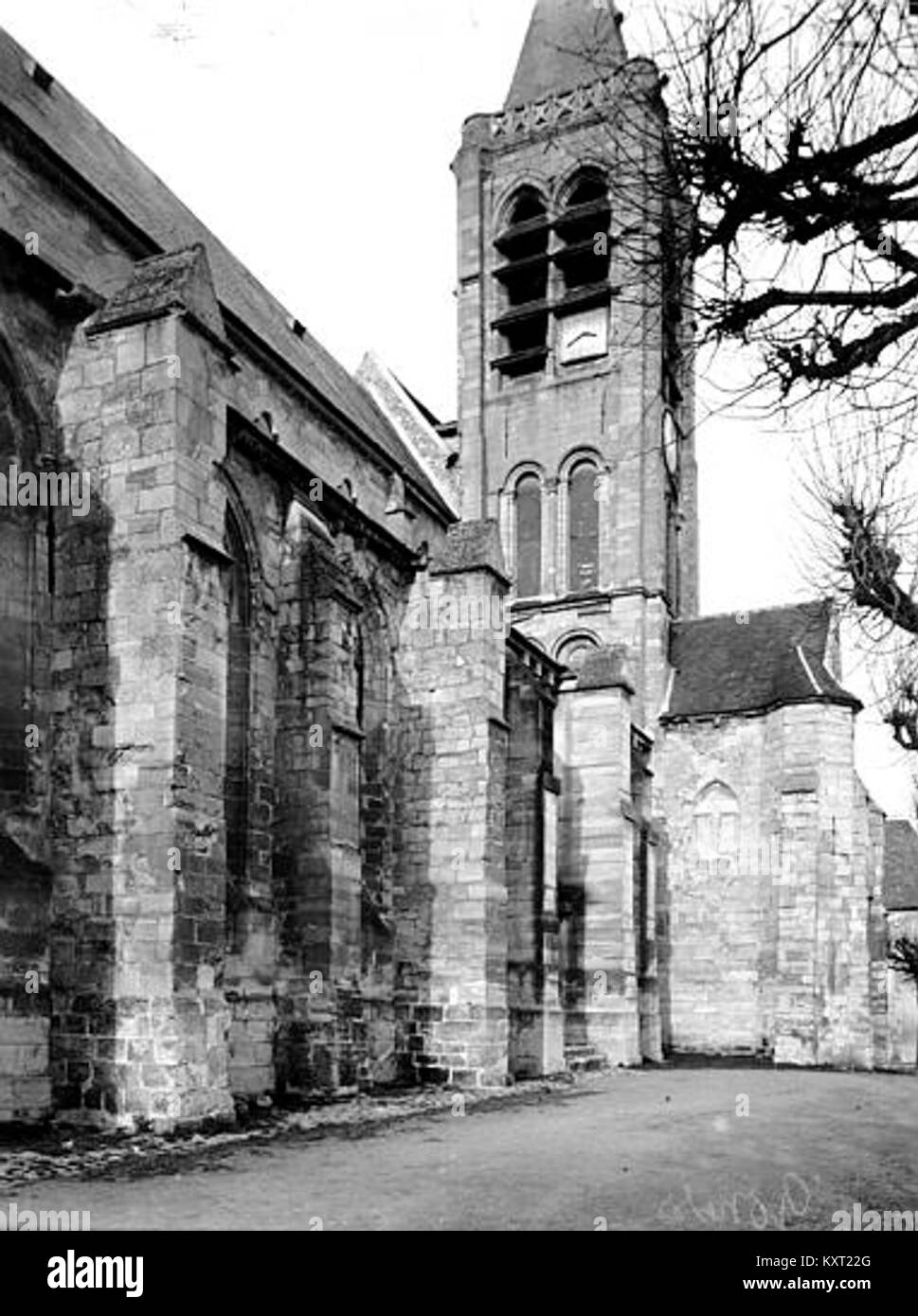 The Church of Gonesse, France, with its bell tower and lateral sections ...
