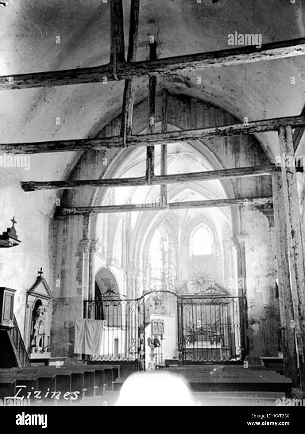 Photograph of the nave of the church in Lizines, France, showing the ...