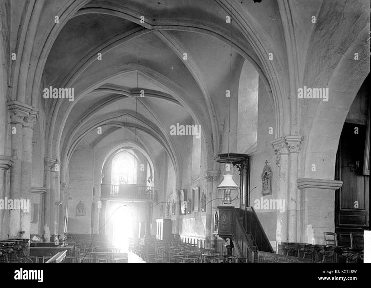Interior view of the church nave in Salins, seen from the choir. The ...