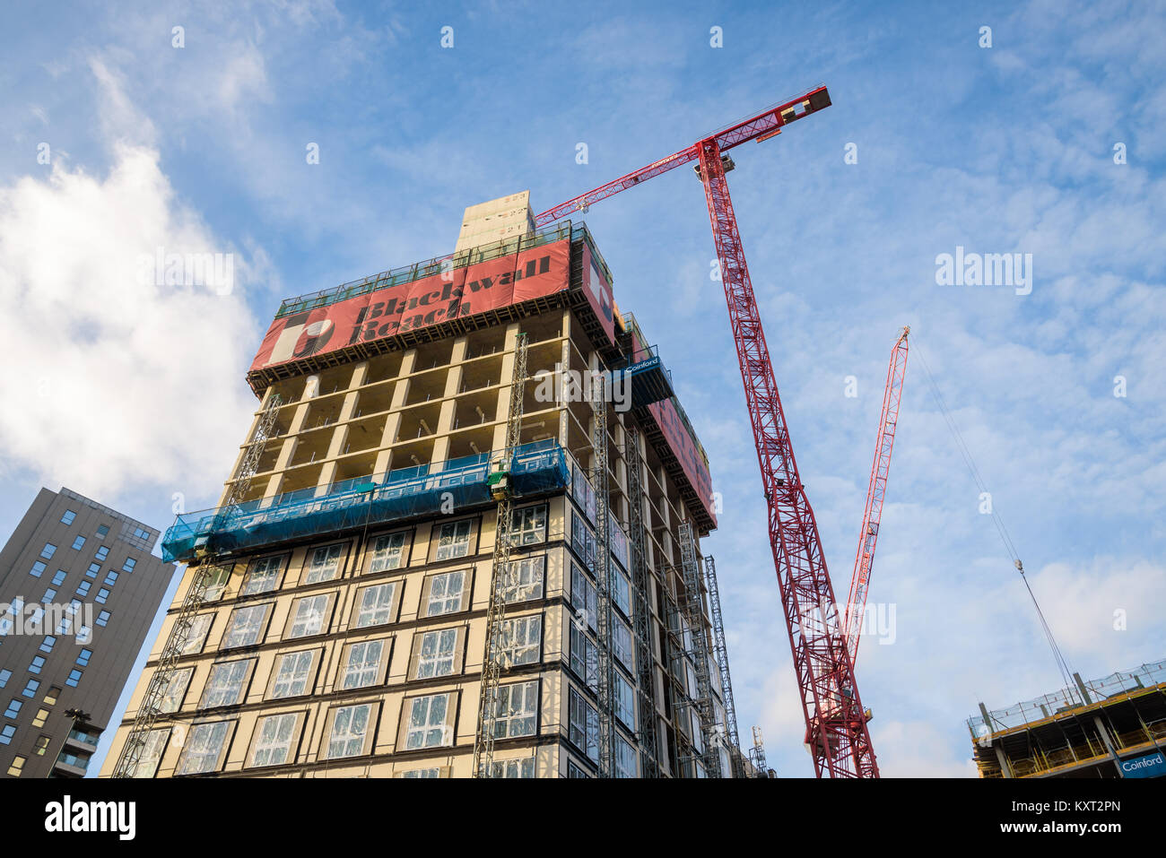 Construction in Blackwall, Poplar, London. Blackwall reach, new residential development near ...