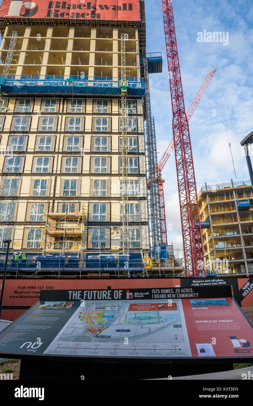 Construction in Blackwall, Poplar, London. Blackwall reach, new residential development near ...