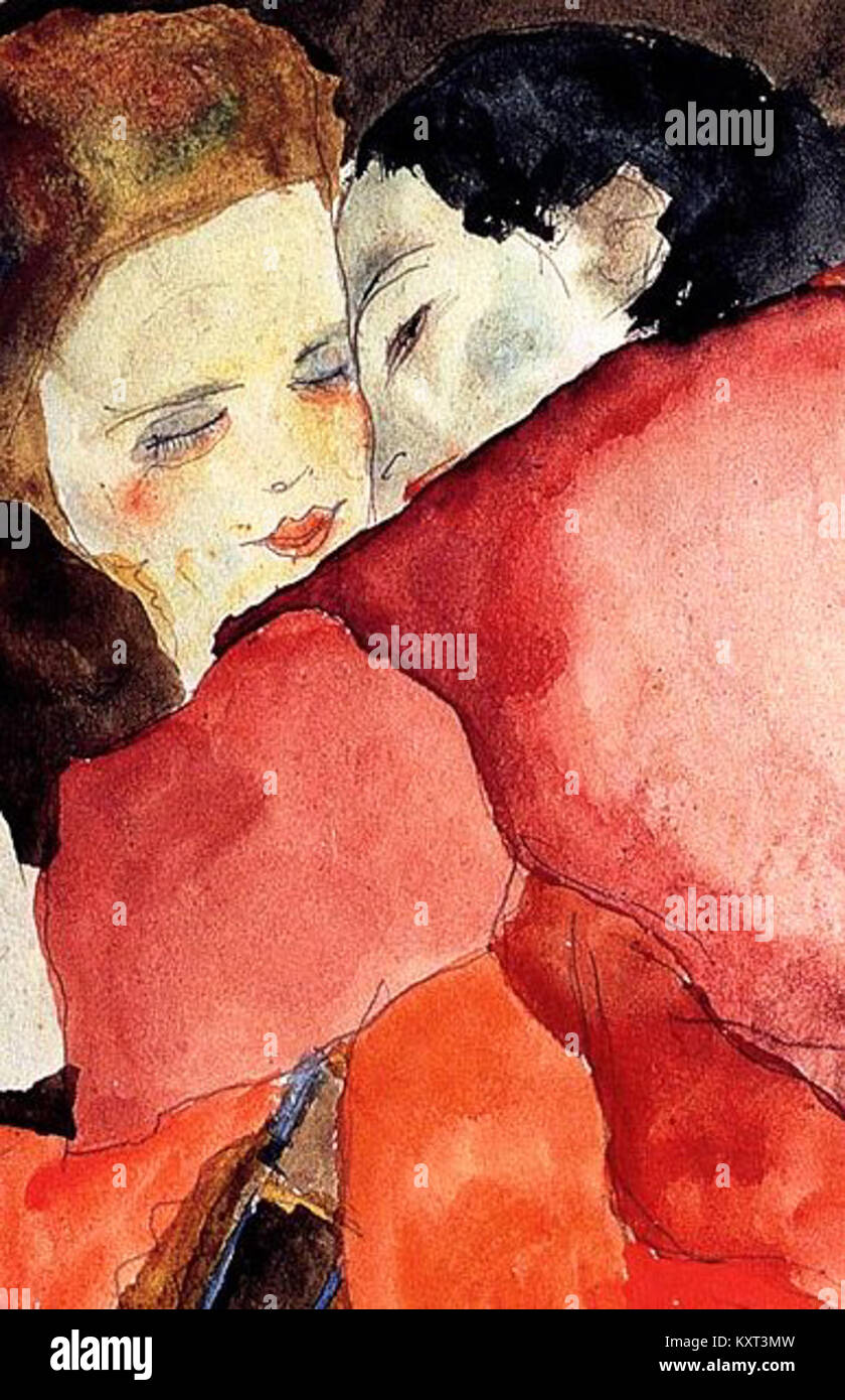 Egon Schiele's 1911 painting 'Zwei Mädchen' (Two Girls) is a striking ...