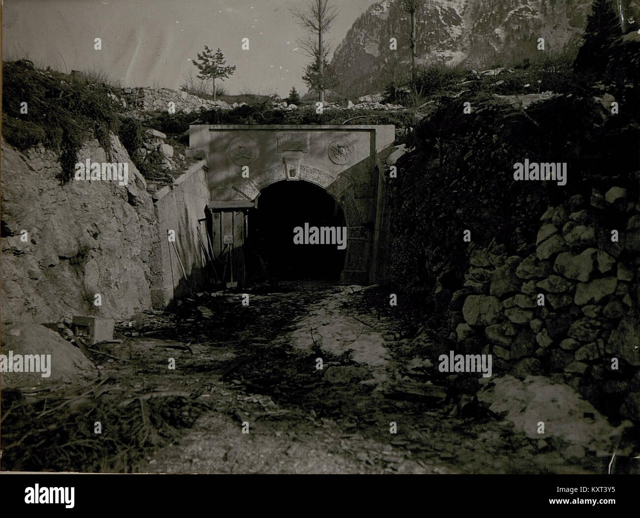 Photograph of the entrance to Italian military caves near Mincigos ...