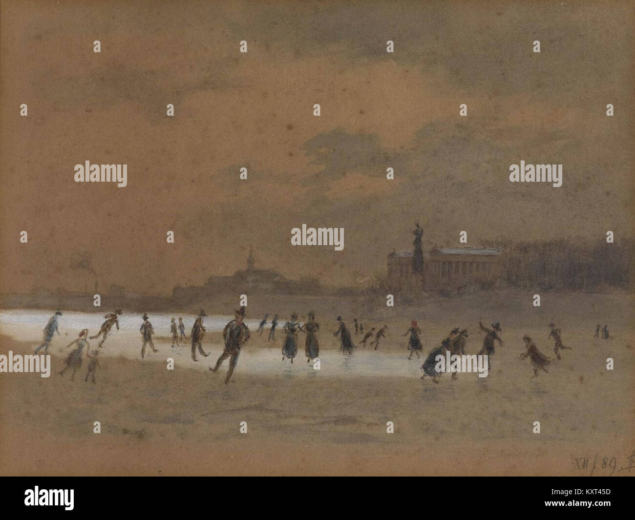 A historical photograph from 1889 showing people ice skating on the ...