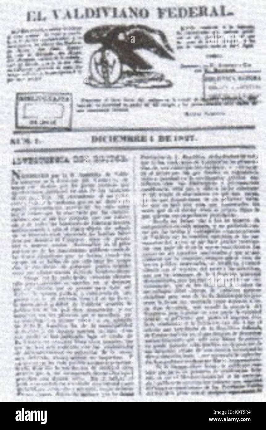 The 1 December 1827 issue of El Valdiviano Federal newspaper from ...
