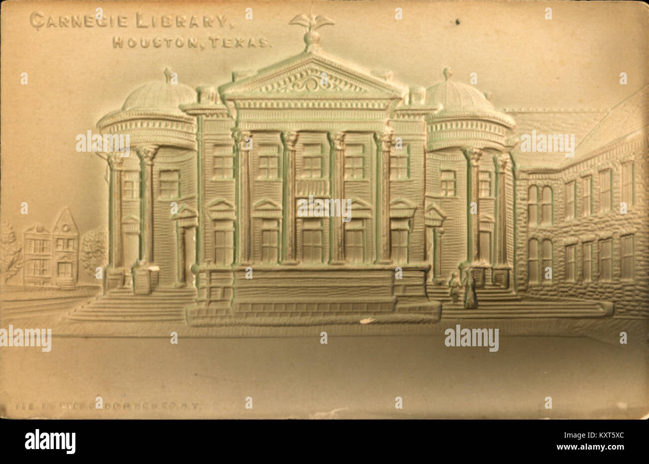 An embossed postcard showing the Carnegie Library in Houston, Texas ...