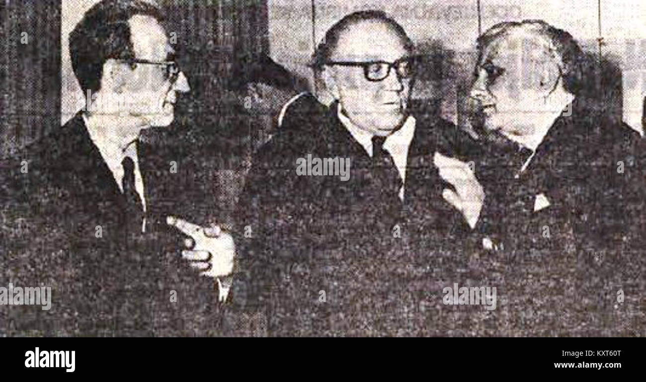 A historical photograph of Emilijan Cevc, Janko Jarc, and Boris Kobe ...