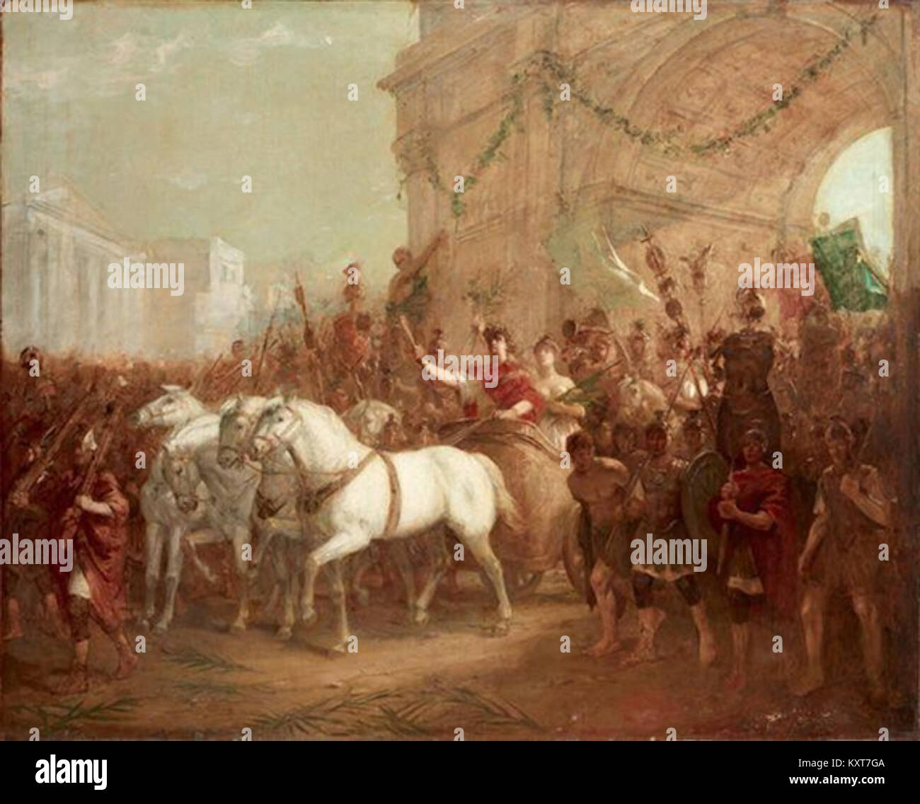 An artistic depiction of the 'Triumphal Entry of Nero' in Rome, created ...