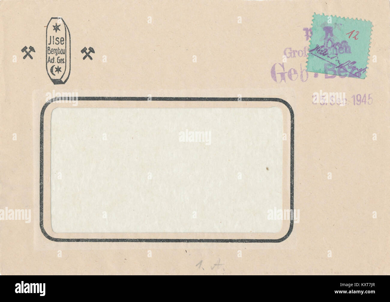 A 1945 envelope featuring a Groschen stamp depicting Ilse, potentially ...