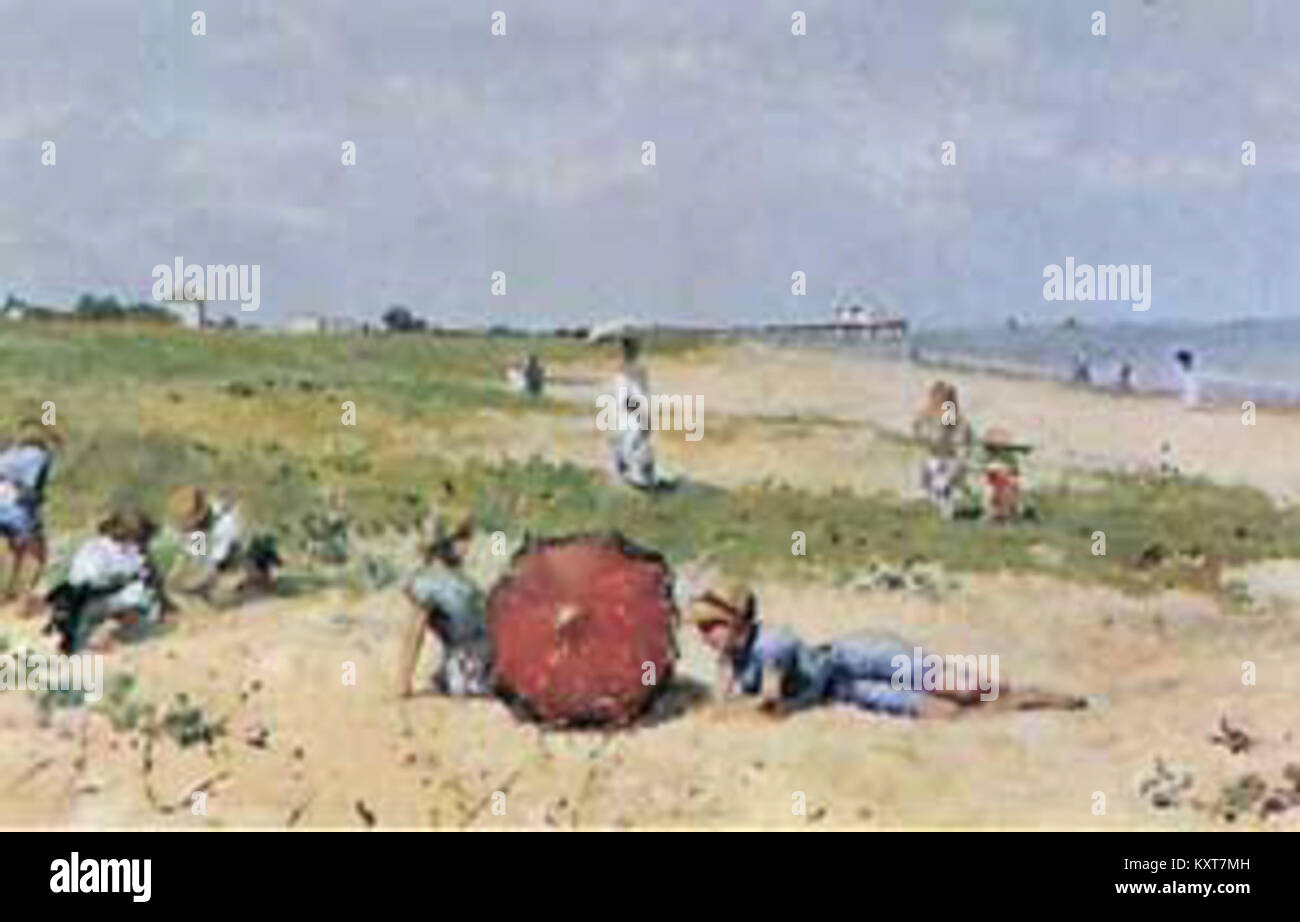 A detailed image titled 'En la playa' ('On the Beach'), depicting a ...