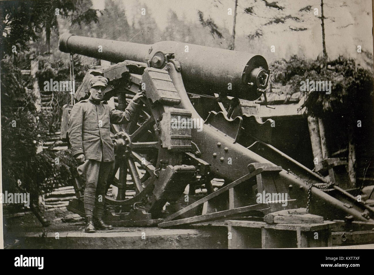 A World War I photograph showing captured artillery at Mincigos ...