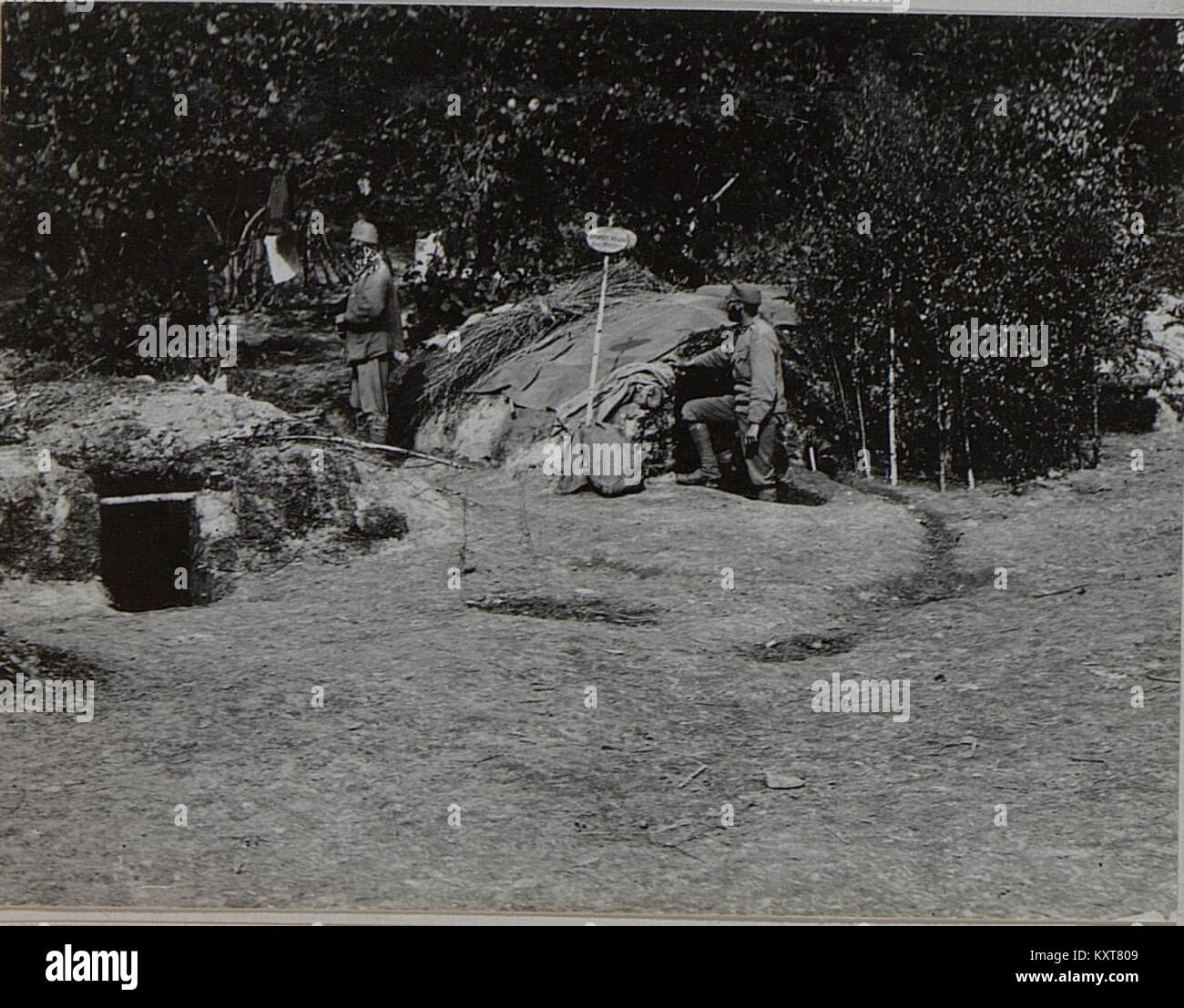 This image shows a military scene from World War I, depicting soldiers ...