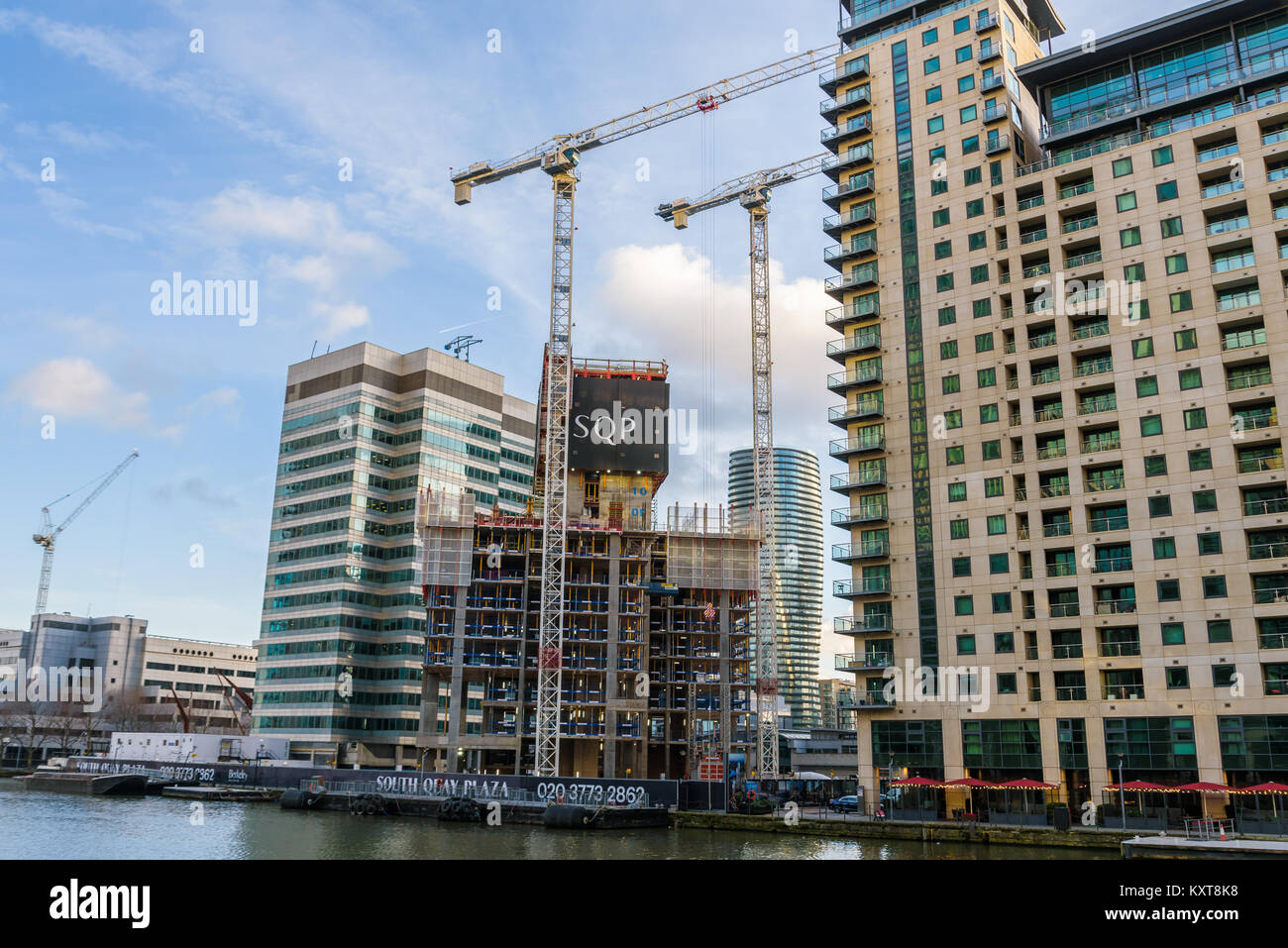 Construction in Isle of Dogs London. South Quay Plaza project, new ...