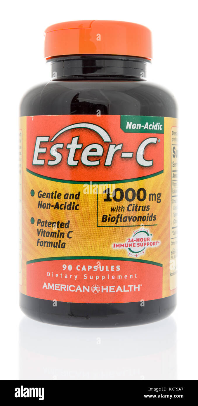 Winneconne, WI - 10 January 2018: A bottle of Ester-C vitamin C on an ...