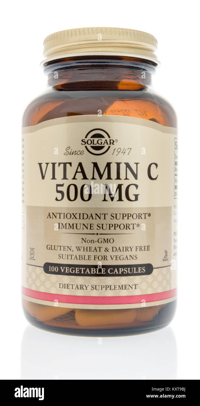 Winneconne, WI - 10 January 2018: A bottle of Solgar vitamin C on an ...