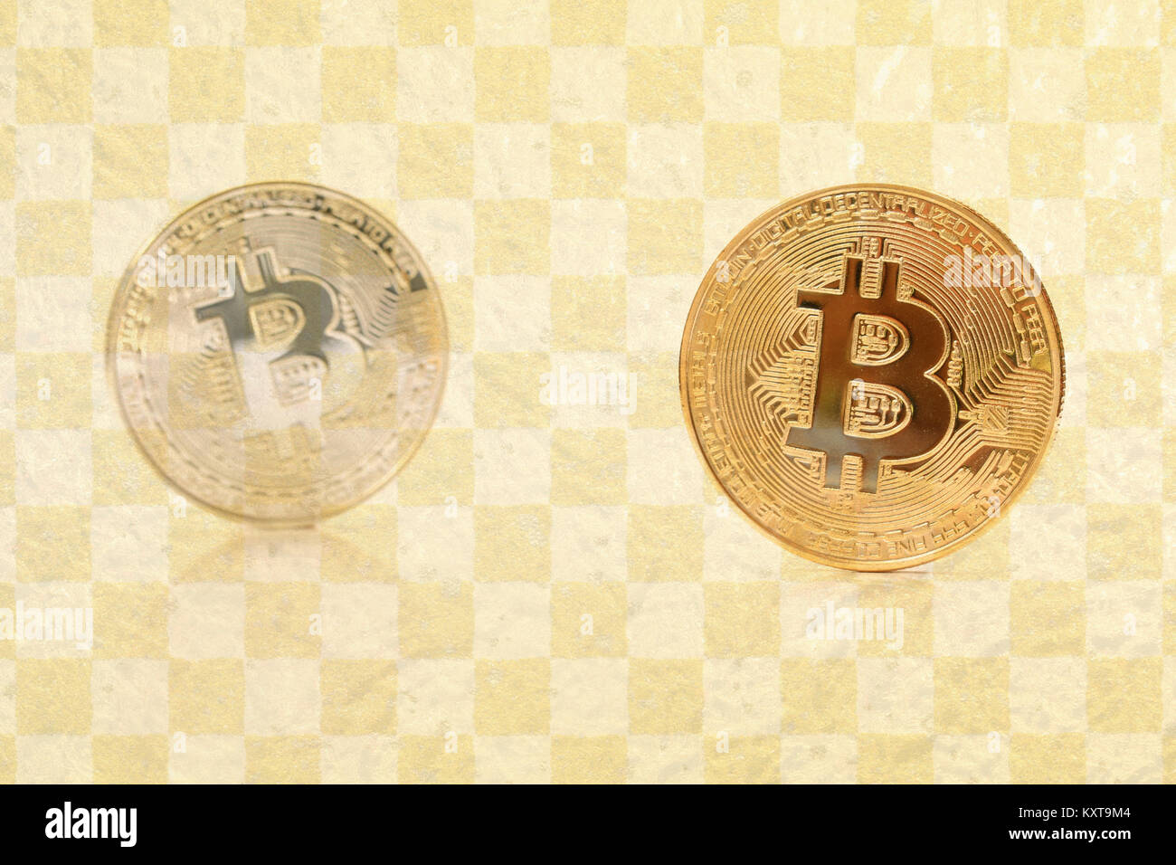 gold silver bitcoin isolated on checkered pattern background Stock ...