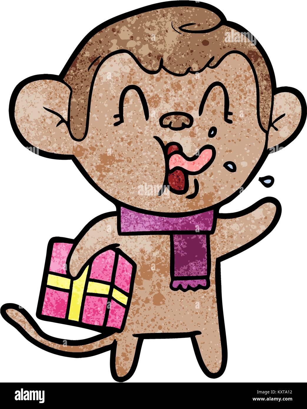 crazy cartoon monkey with christmas present Stock Vector Image & Art ...