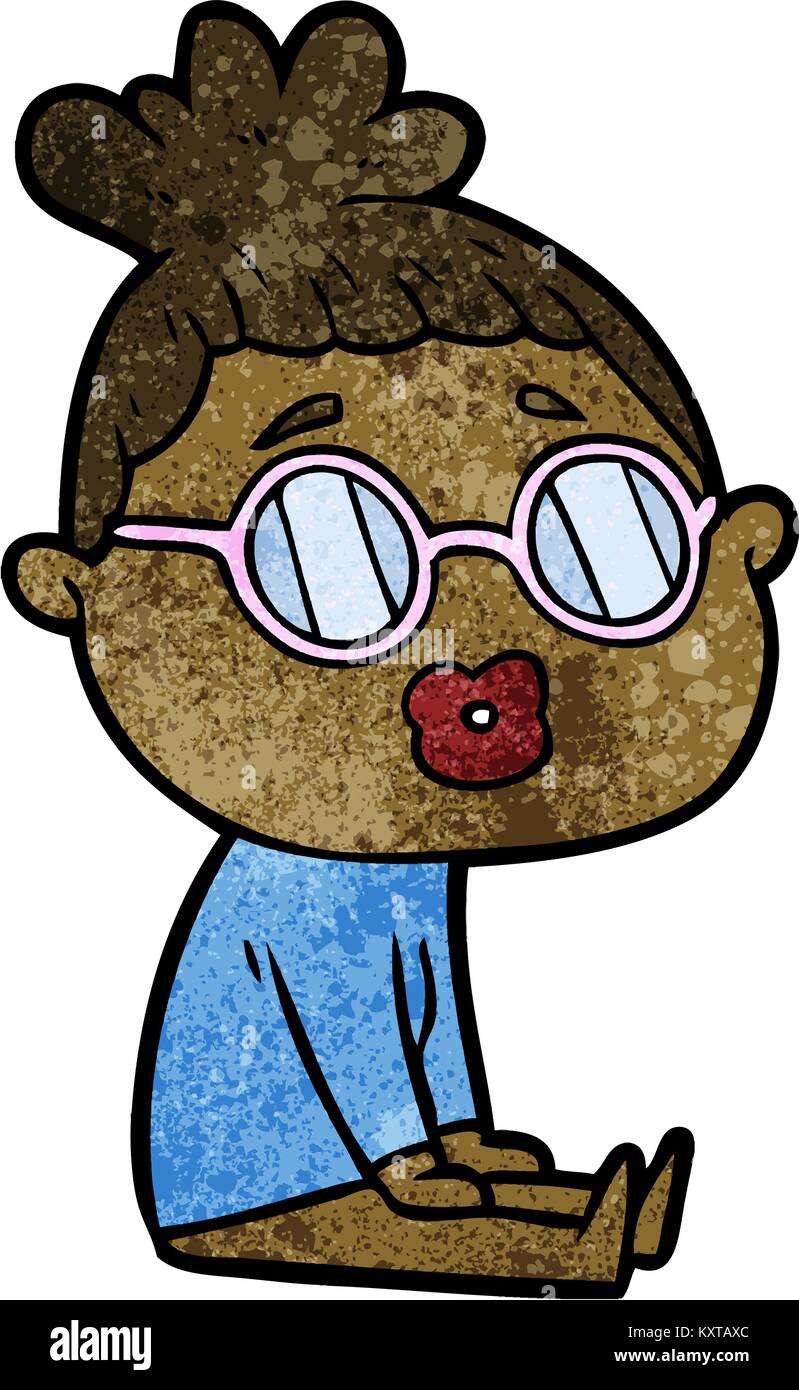 cartoon sitting woman wearing spectacles Stock Vector Image & Art - Alamy