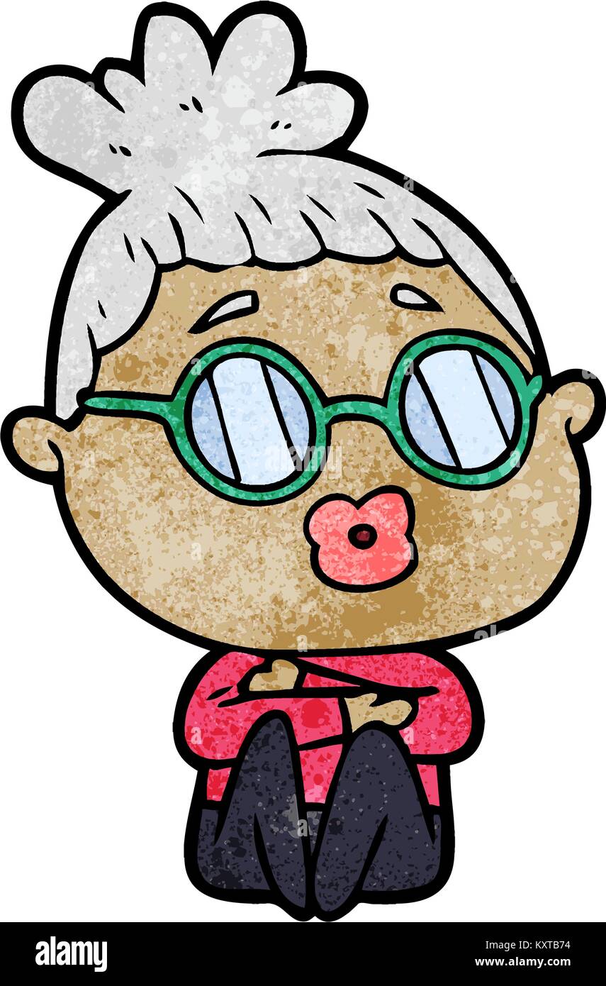 cartoon sitting woman wearing spectacles Stock Vector Image & Art - Alamy
