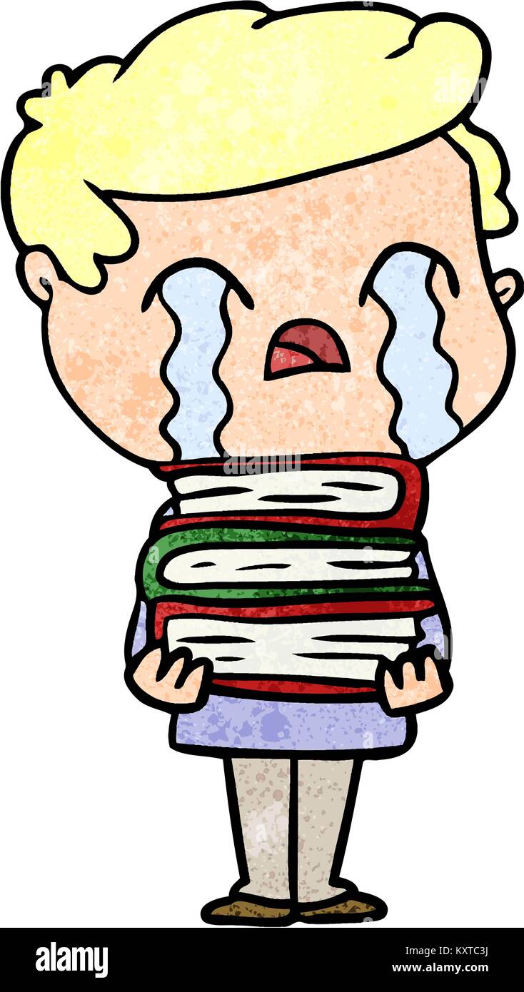 cartoon man crying over stack of books Stock Vector Image & Art - Alamy