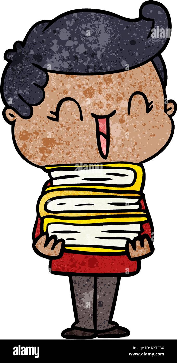 cartoon laughing boy carrying books Stock Vector Image & Art - Alamy