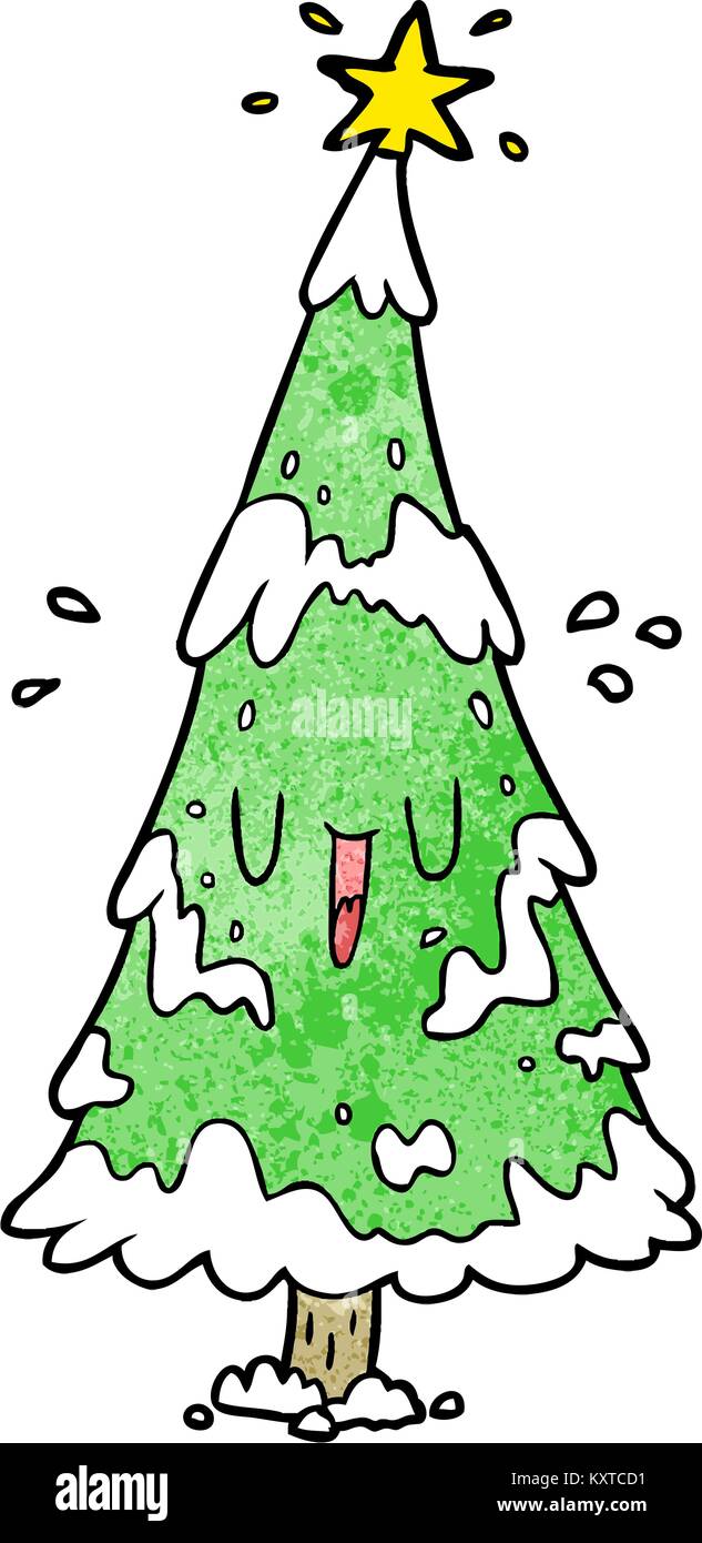 cartoon snowy christmas tree with happy face Stock Vector Image & Art ...