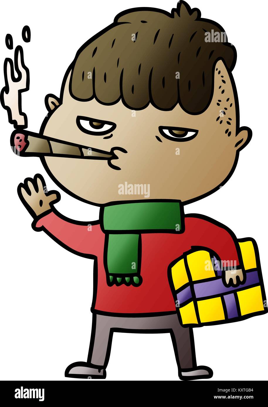 cartoon man smoking carrying christmas gift Stock Vector Image & Art ...