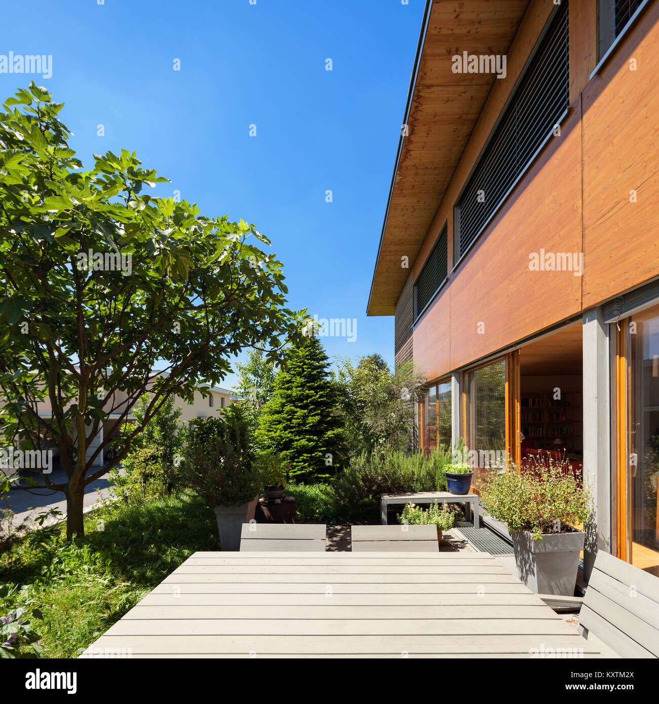 Veranda of a wooden house, modern design Stock Photo - Alamy