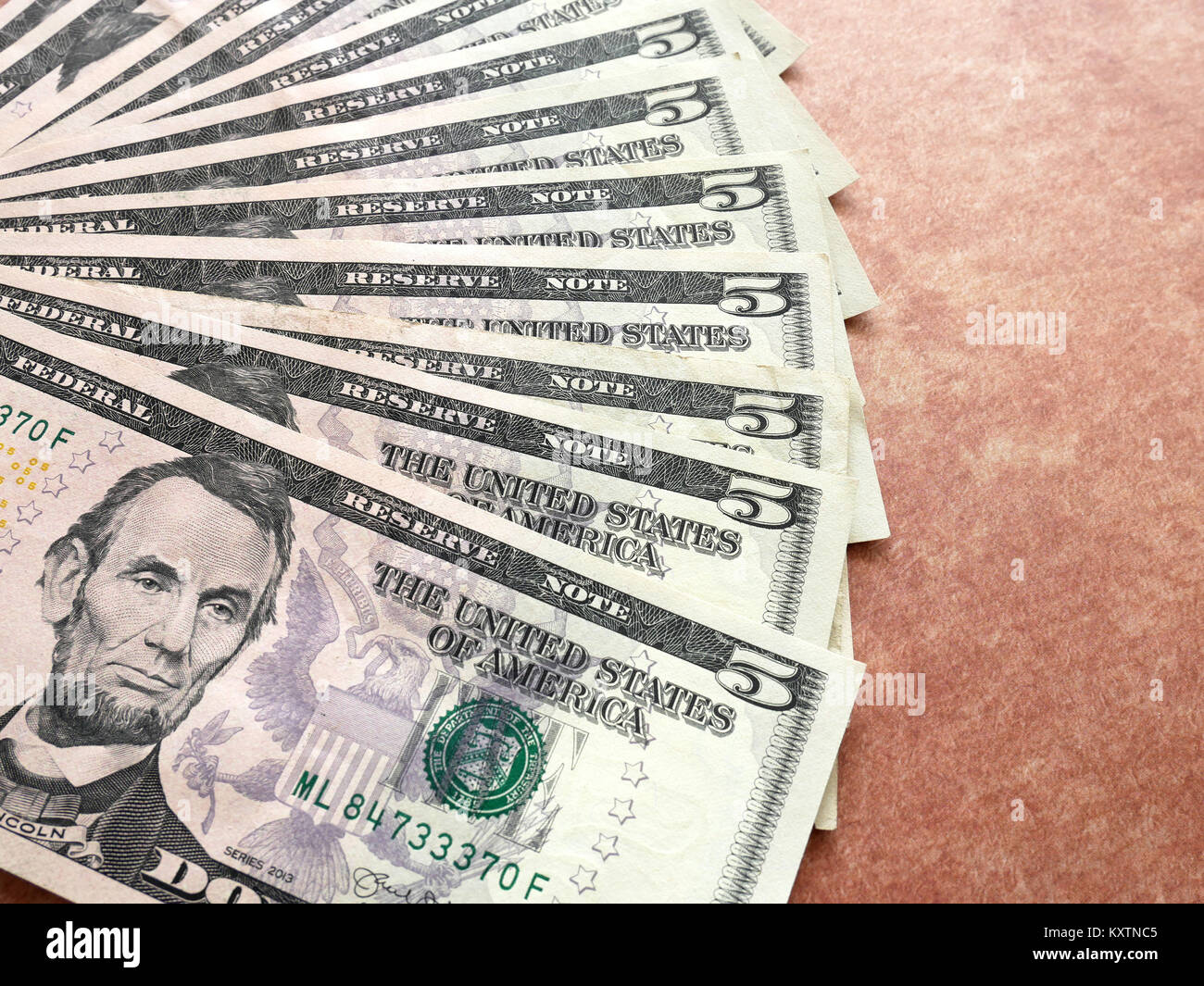 US currency money with five dollar banknote. Business and finance ...