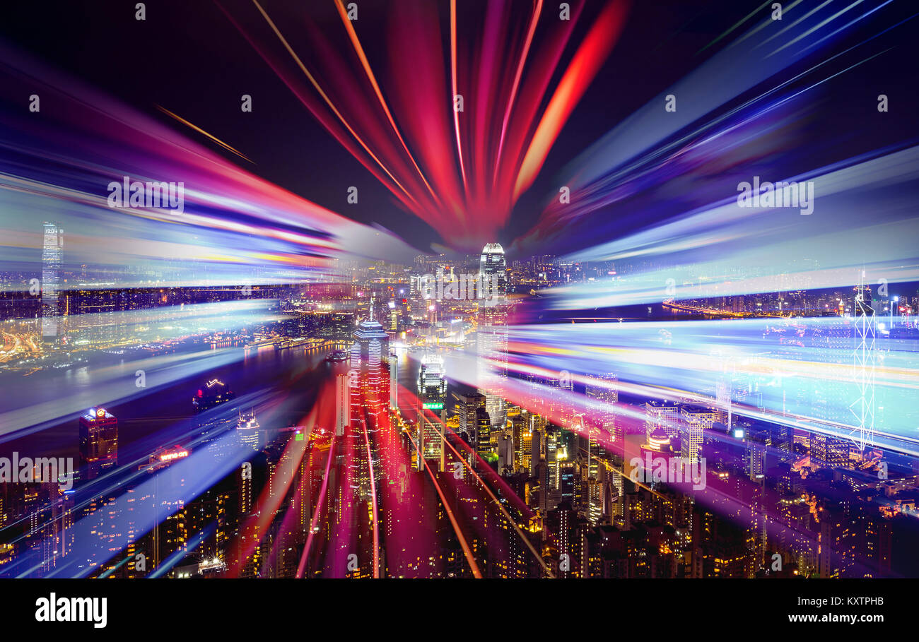 double exposure with traffic light in the Hong Kong city Stock Photo ...