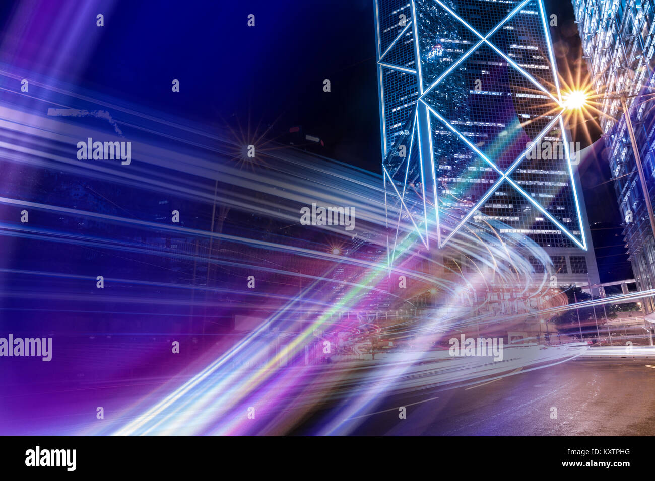 double exposure with traffic light in the Hong Kong city Stock Photo ...