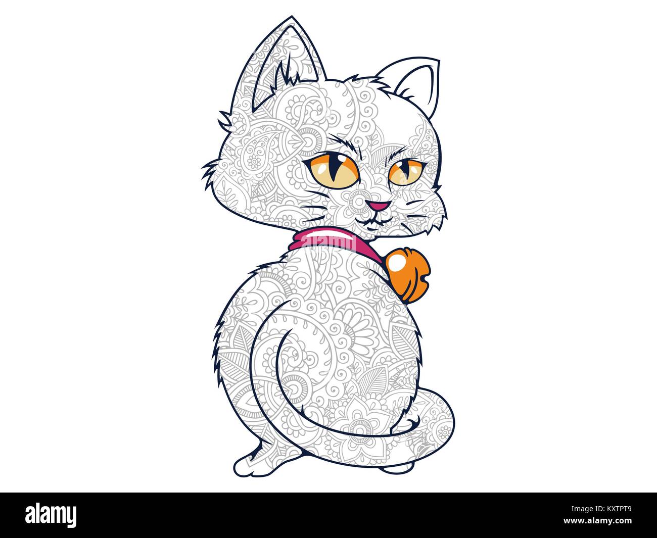 illustration of cat doodle for adult stress release coloring page Stock ...