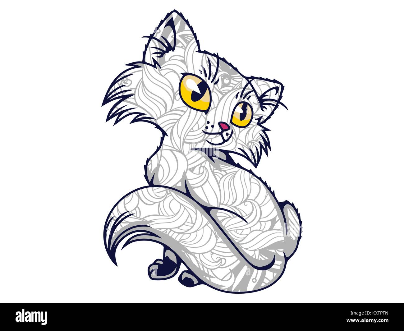 illustration of cat doodle for adult stress release coloring page Stock ...