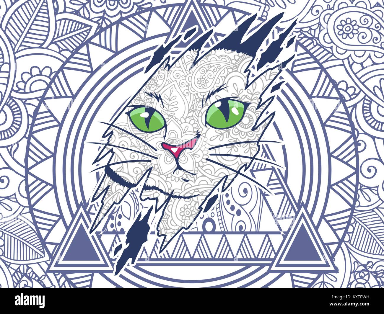 illustration of cat doodle for adult stress release coloring page Stock ...