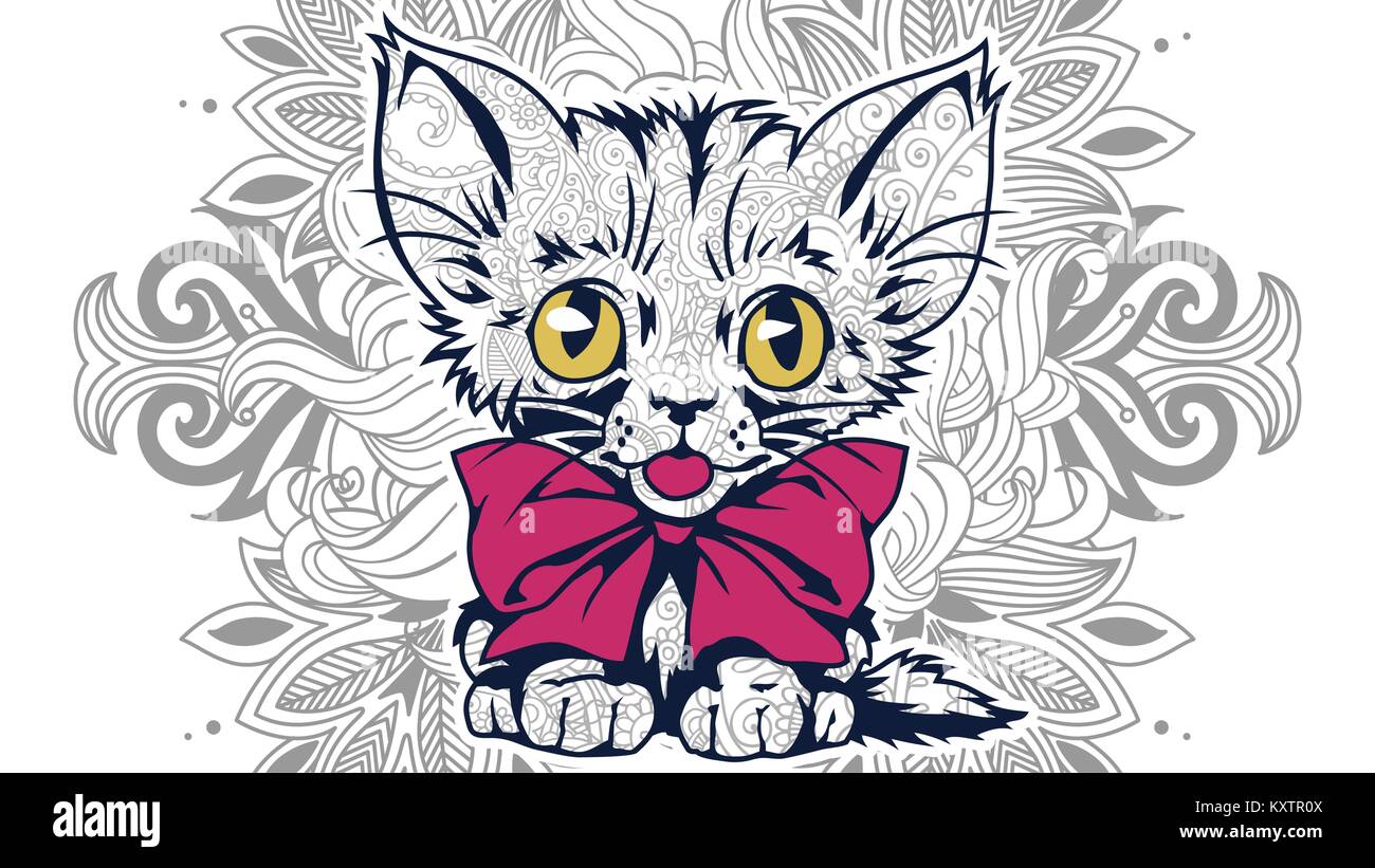 illustration of cat doodle for adult stress release coloring page Stock ...