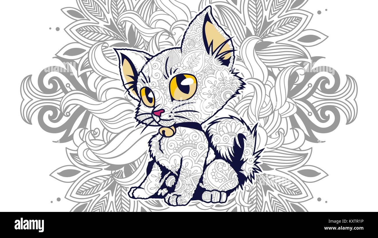 illustration of cat doodle for adult stress release coloring page Stock ...