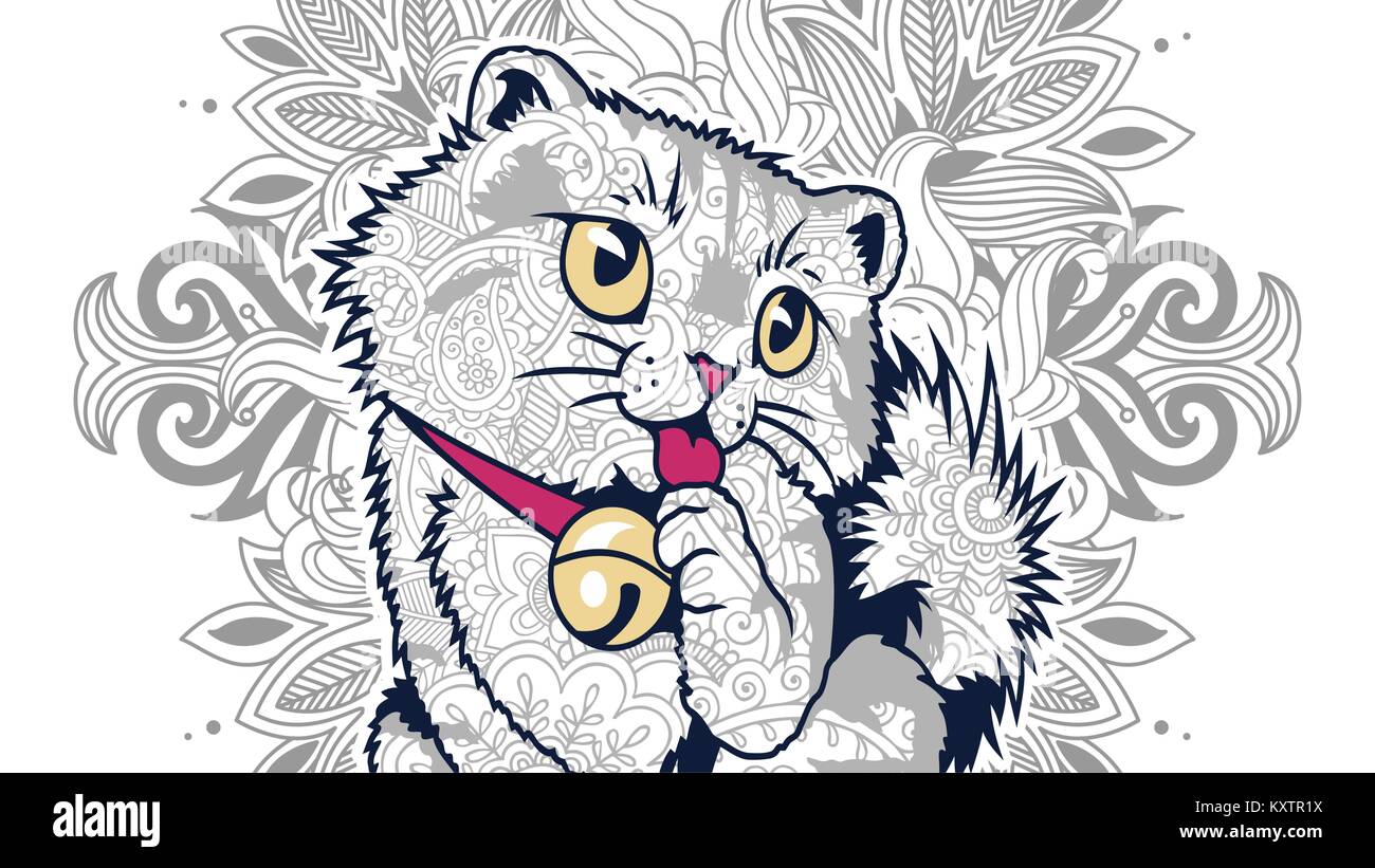 illustration of cat doodle for adult stress release coloring page Stock ...