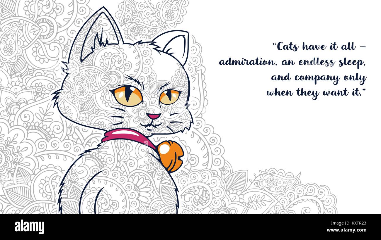 illustration of cat doodle for adult stress release coloring page Stock ...