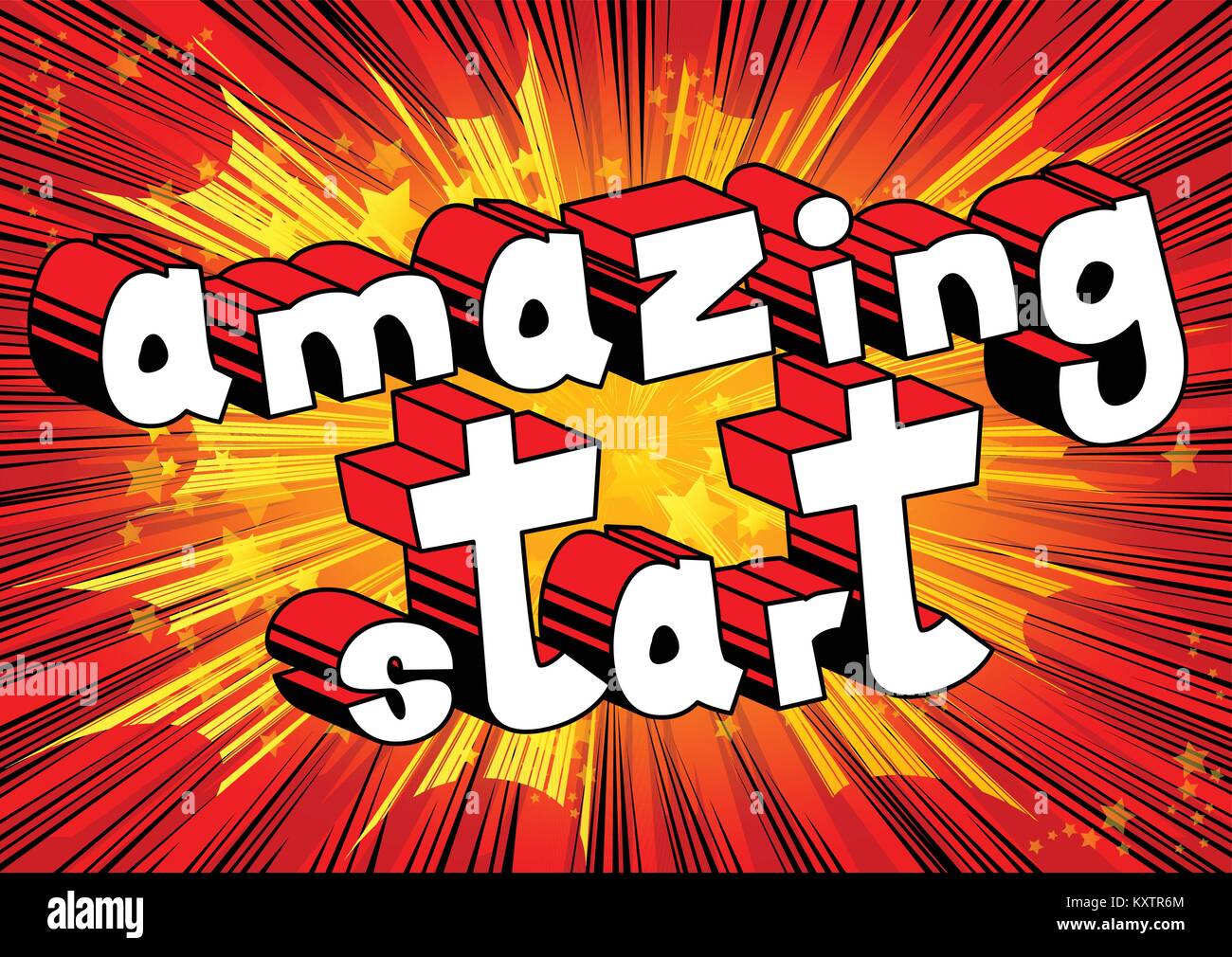 Amazing Start - Comic book style word on abstract background Stock ...