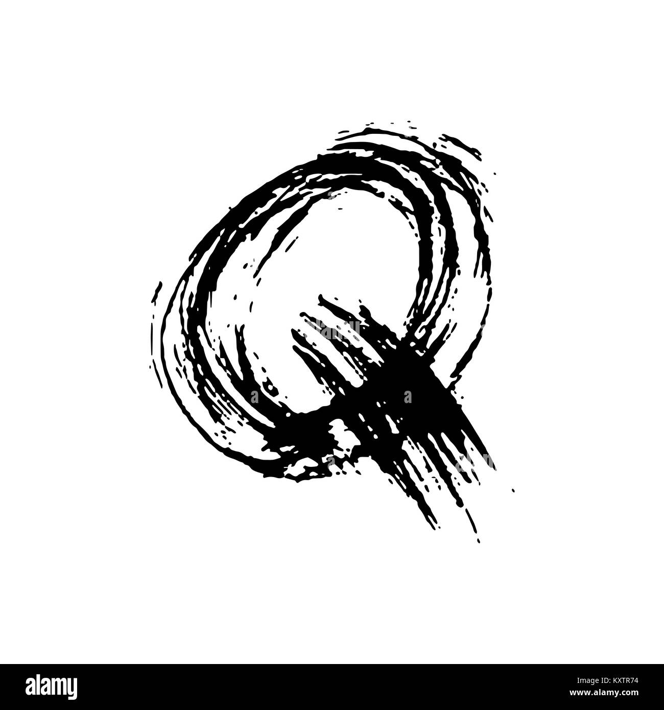 Letter Q. Handwritten by dry brush. Rough strokes font. Vector ...
